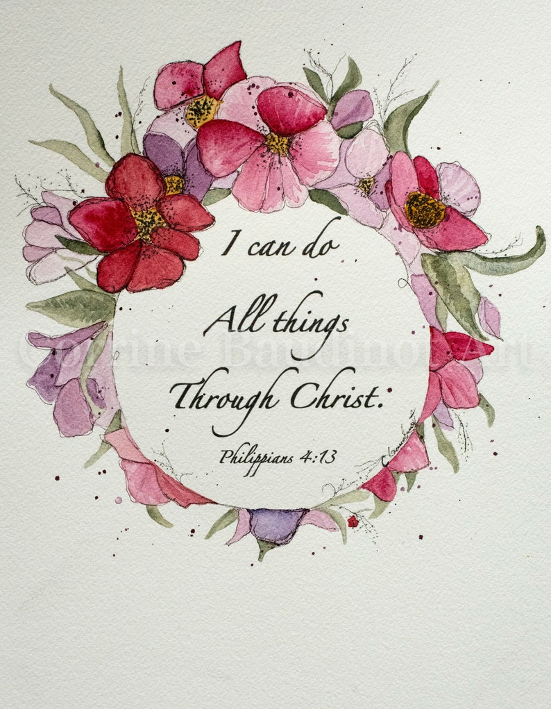 Original Watercolor Painting of Floral Wreath, Bible Verse Art ...