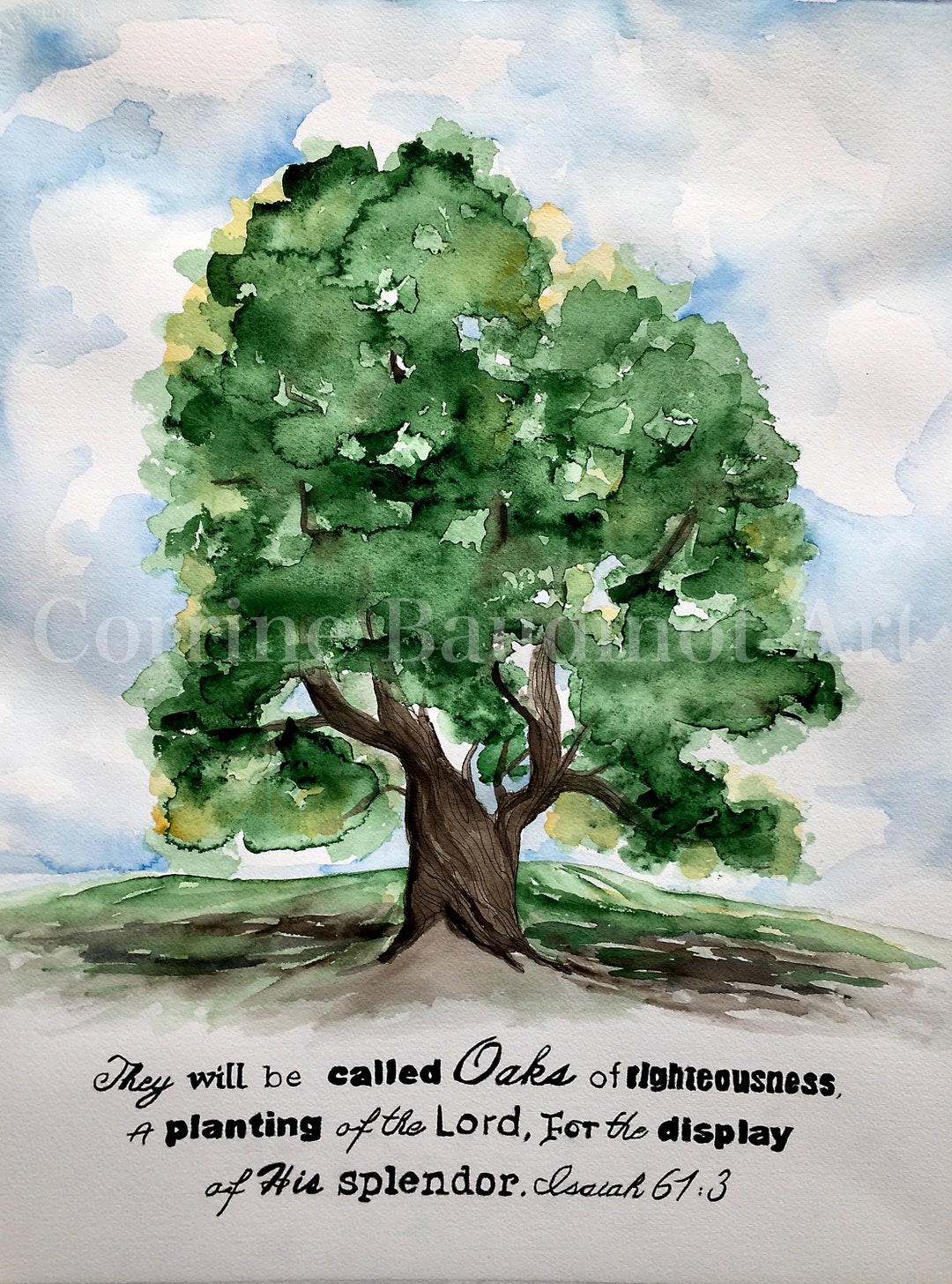 Large Watercolor Painting of Oak Tree With Bible Verse, Scripture Wall ...