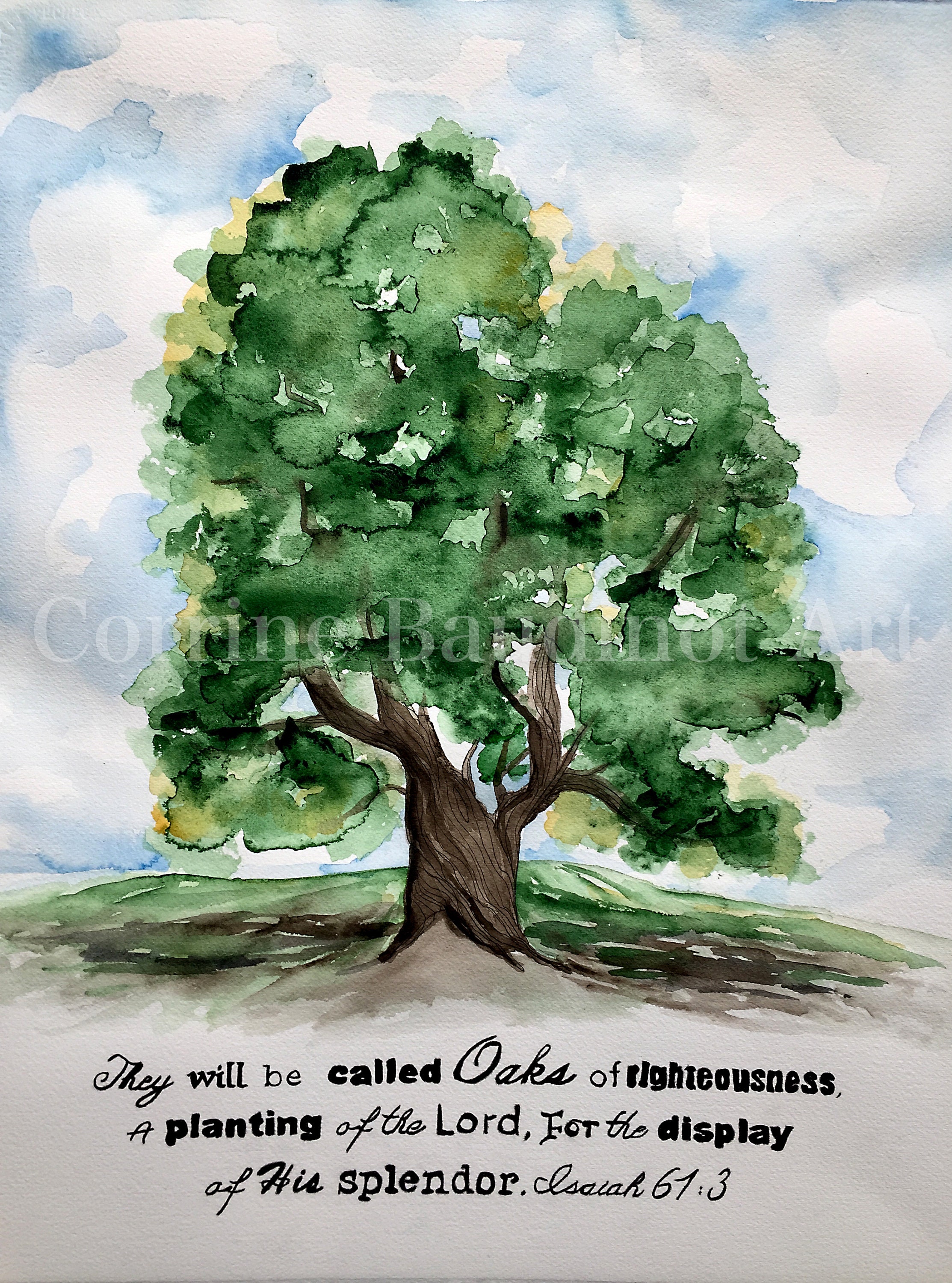 Large Watercolor Painting of Oak Tree With Bible Verse, Scripture Wall ...