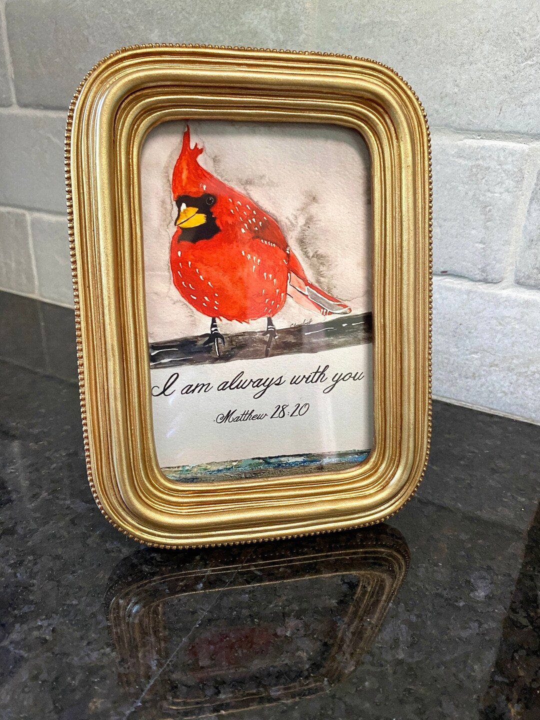 Watercolor Painting of Cardinal in Small Gold Frame, 4x6 Table Top ...