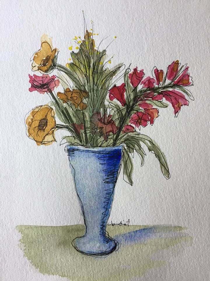 Watercolor Painting Flower Pot