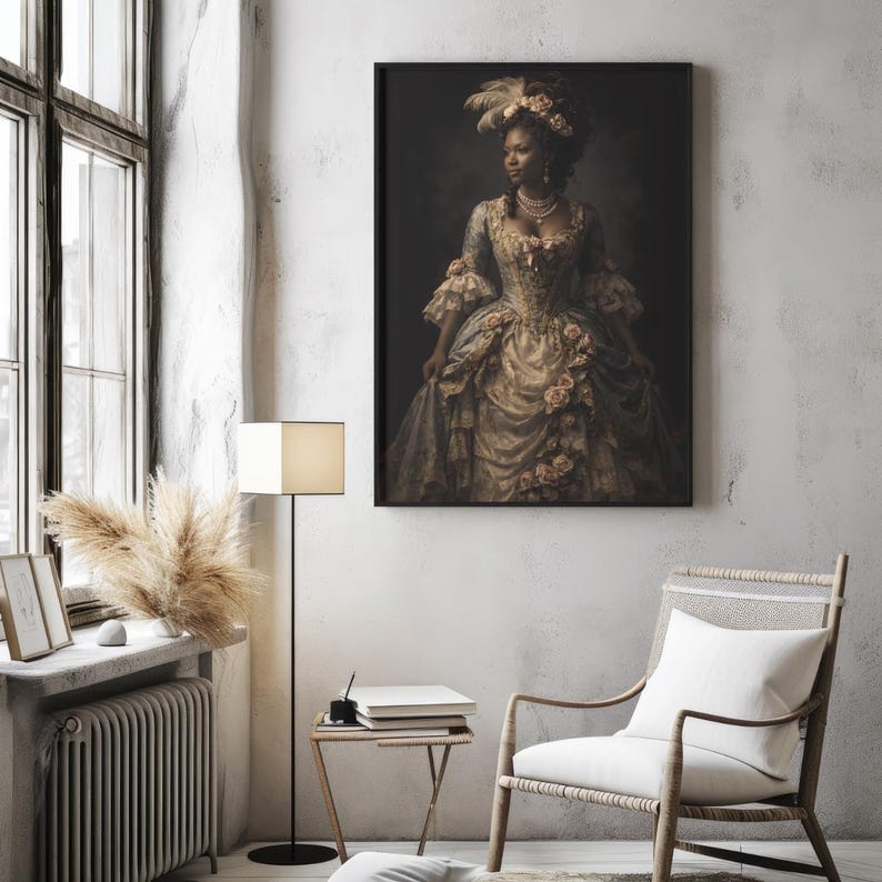 Black Woman Rococo Portrait Print | Elegant Victorian Gown (digital ...