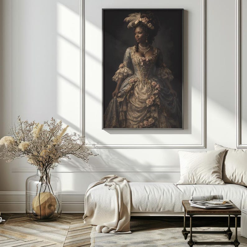 Black Woman Rococo Portrait Print | Elegant Victorian Gown (digital ...