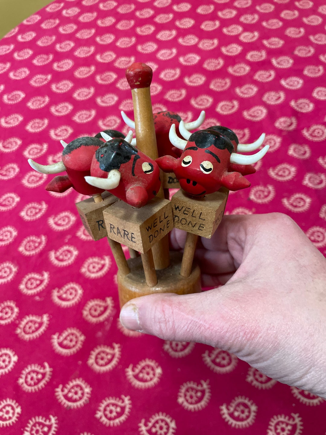 6 Wooden Bull Meat Markers in Stand - Etsy