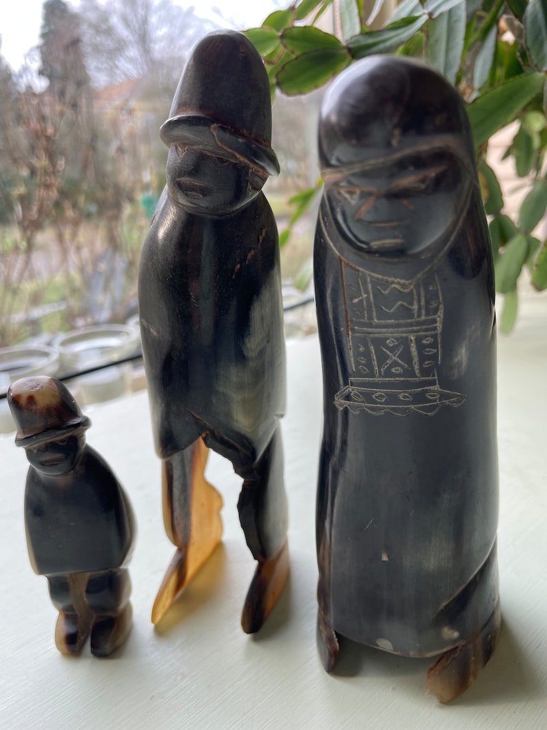 Three Carved Horn People - Etsy Australia