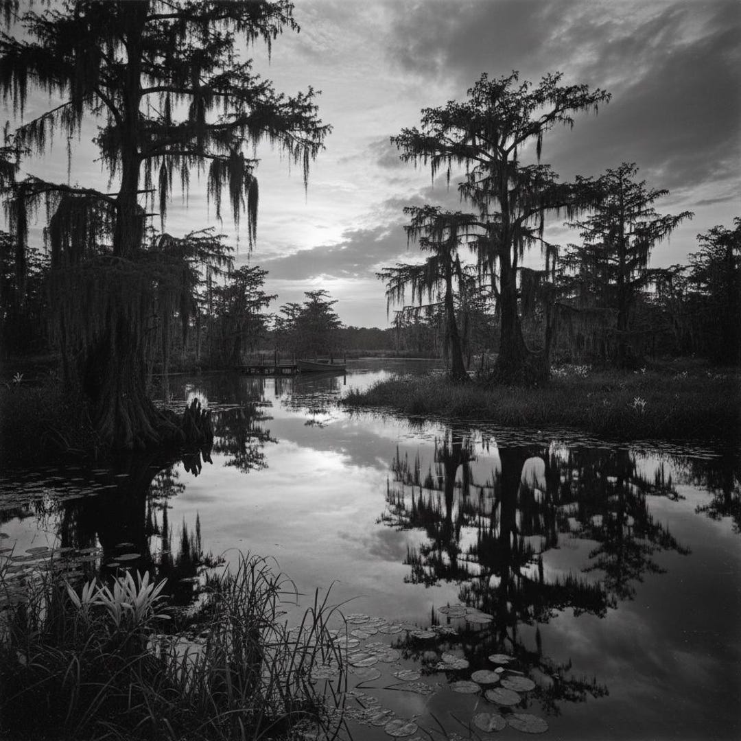 Swamp Bayou Fishing Scene Grayscale PNG. Laser Engraving Printing ...
