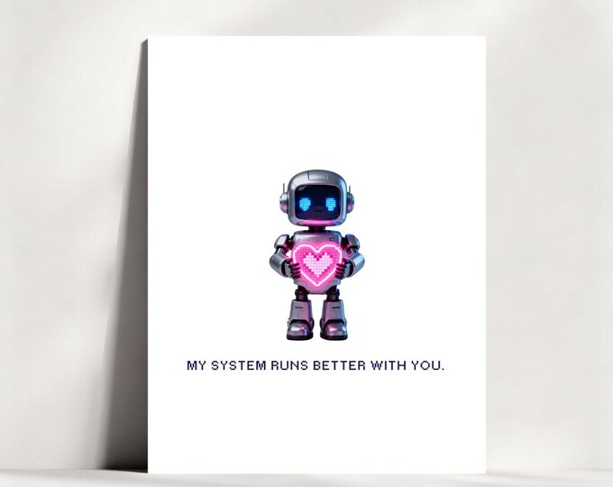 Robot IA drôle Saint-Valentin, art coeur brillant, carte d'anniversaire ...