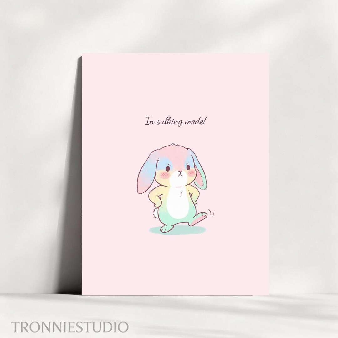 Funny Grumpy Bunny Card, in Sulking Mode, Sassy Pastel Animal, Pouting ...