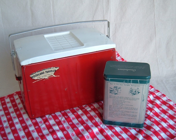 Vintage Metal Poloron Cooler Ice Chest Portable Refridgeration With Tin ...