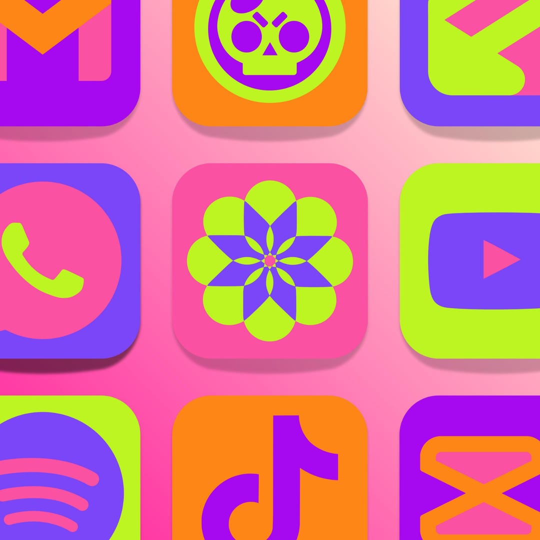 Neon Pop App Icon Pack – 1250 Neon Minimal Ios 26 / Ios 18 Icons ...