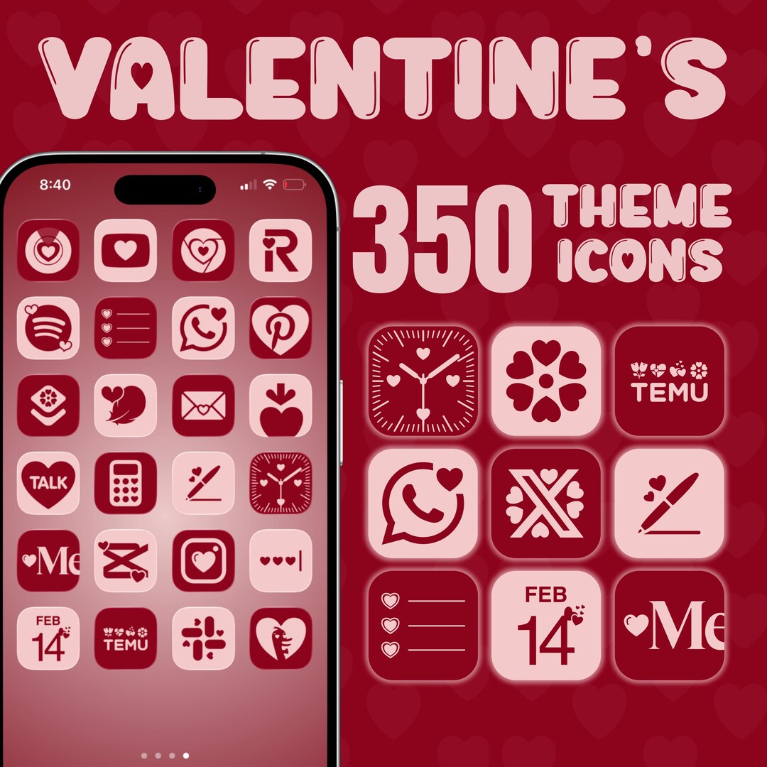Valentine's App Icons | 350+ Crimson - Pink Ios Icons | Lover's ...