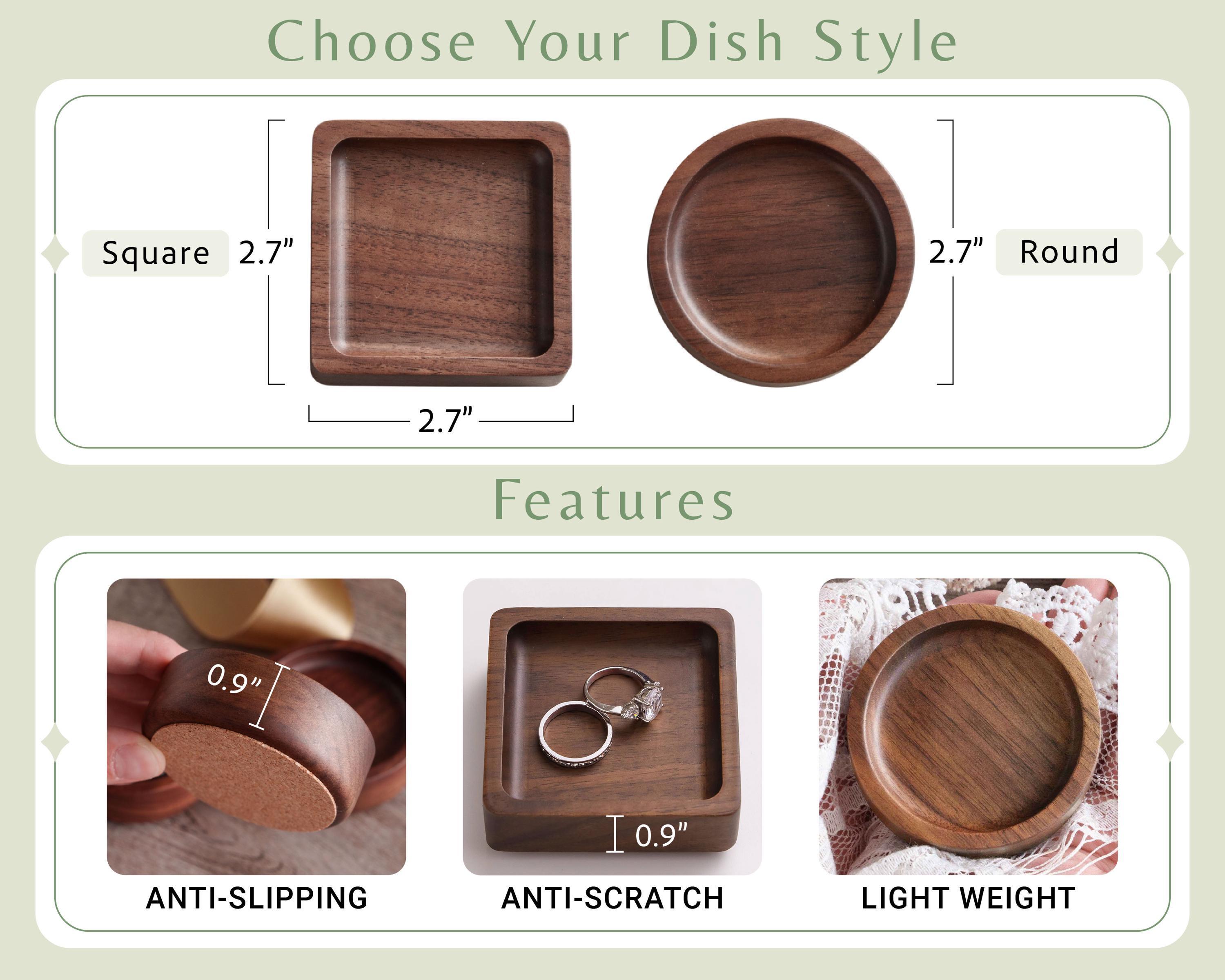 Personalized Walnut Ring Dish, Custom Round Wood Ring Holder for ...