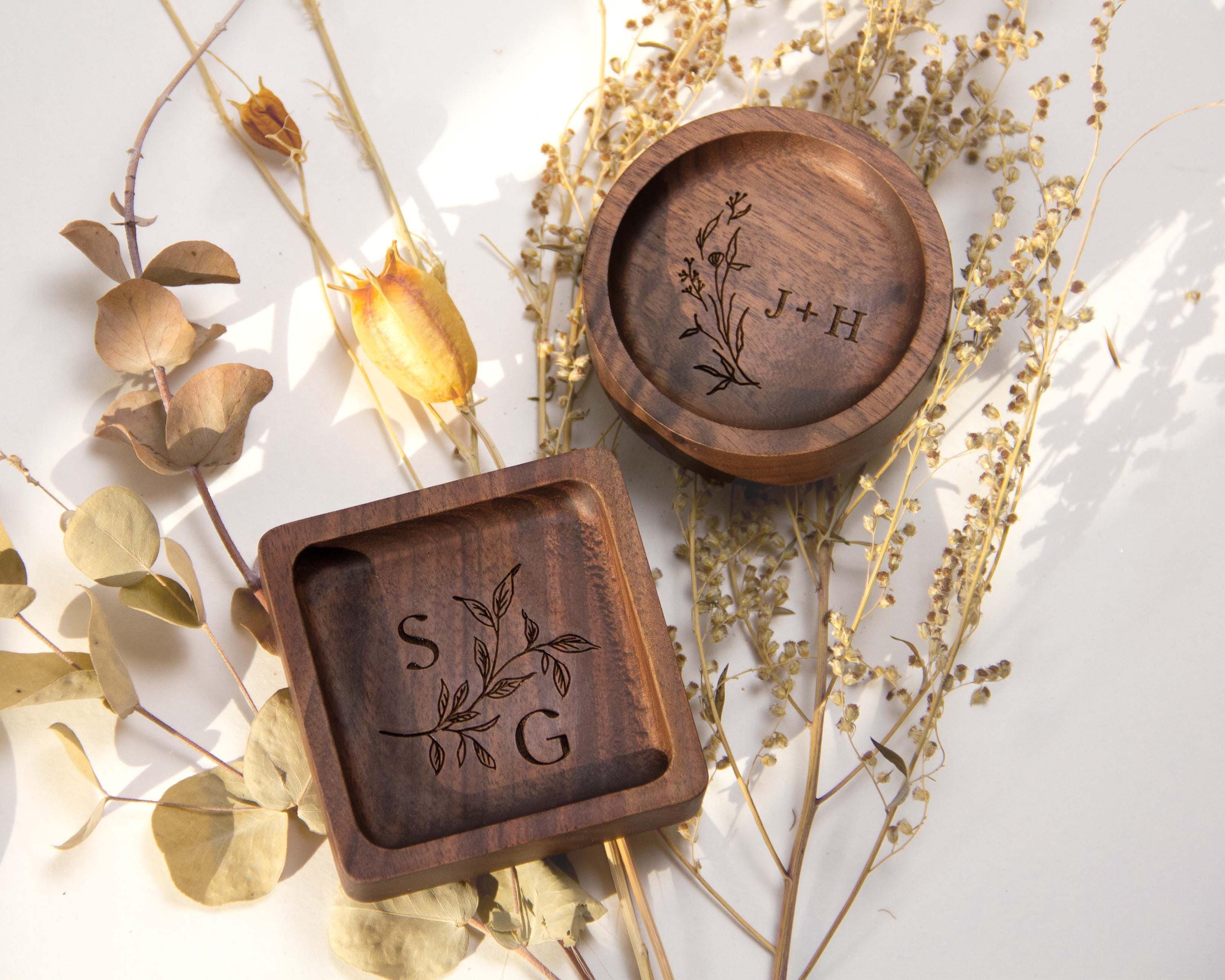 Personalized Walnut Ring Dish, Custom Round Wood Ring Holder for ...