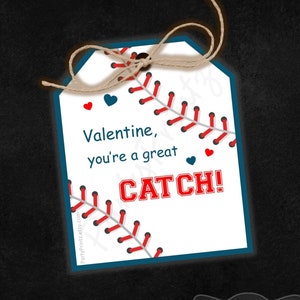 INSTANT DOWNLOAD Printable Tags Great Catch Baseball Valentine Pdf Jpg ...