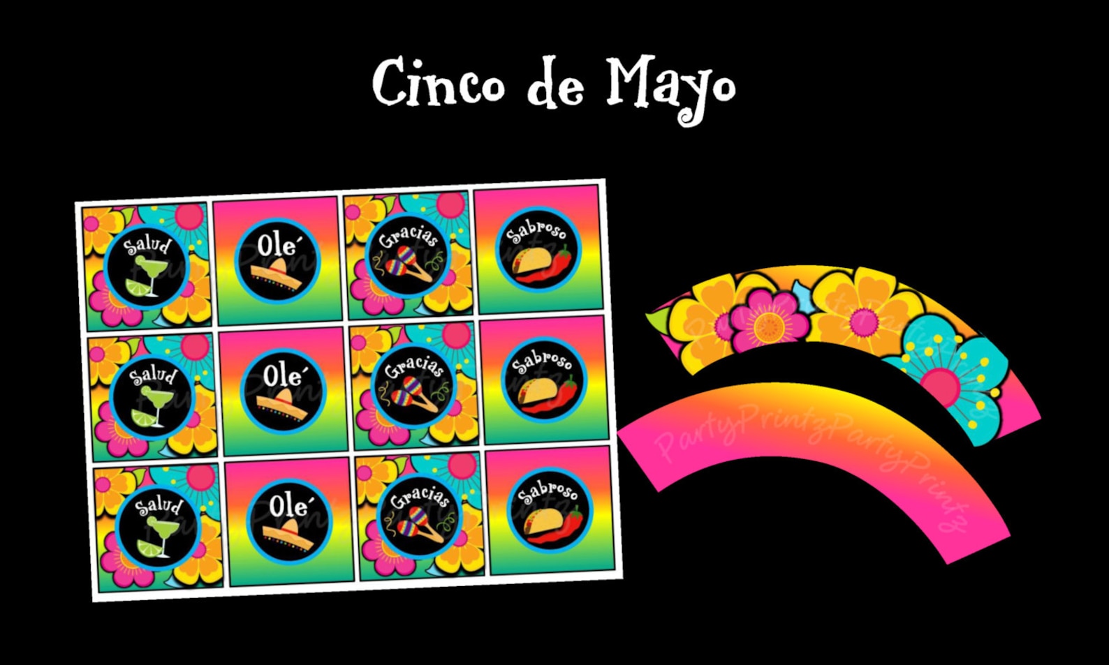 INSTANT DOWNLOAD - Printable - Cinco De Mayo Cupcake Toppers & Wrappers ...