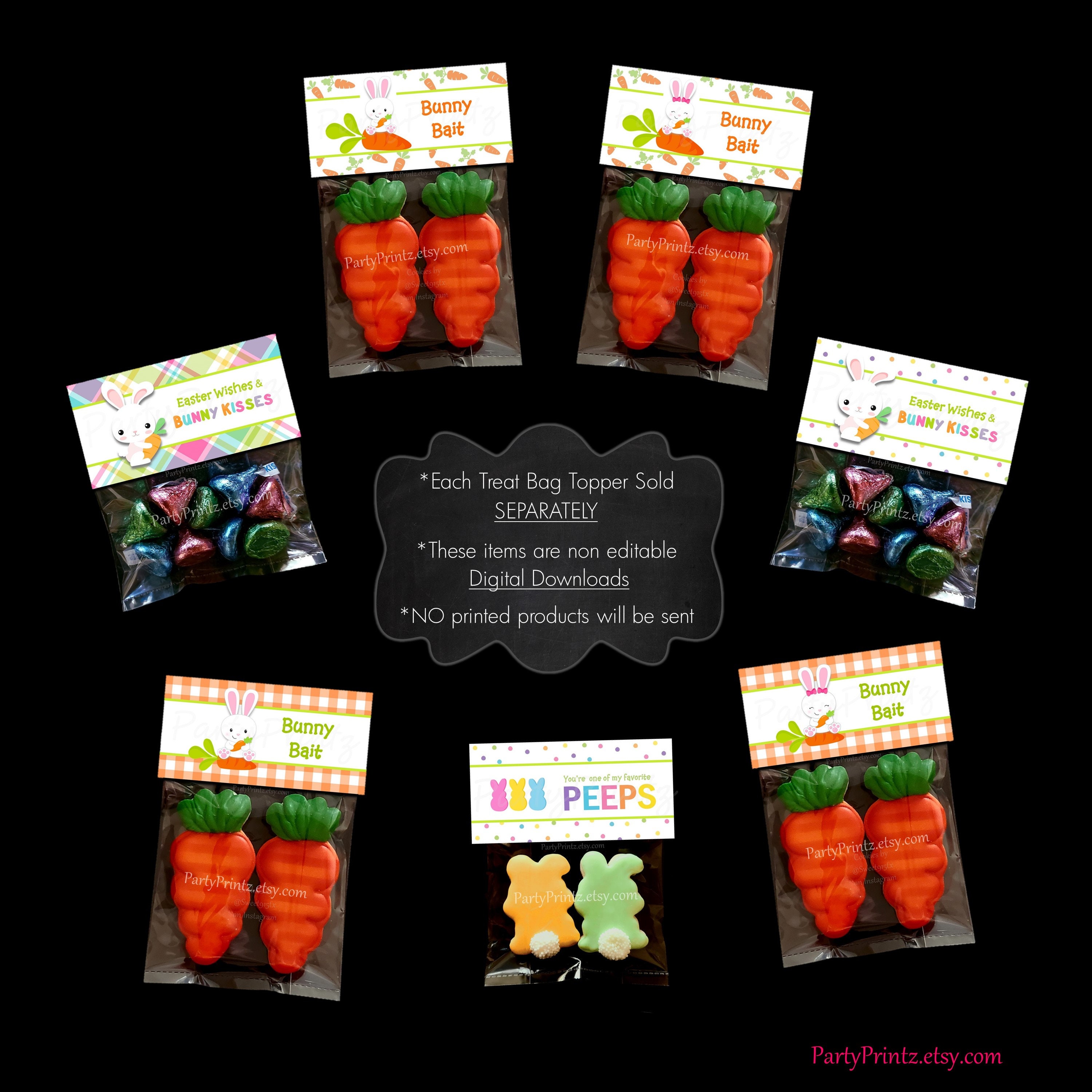 INSTANT DOWNLOAD - Printable Treat Bag Toppers - Bunny Kisses - Easter ...