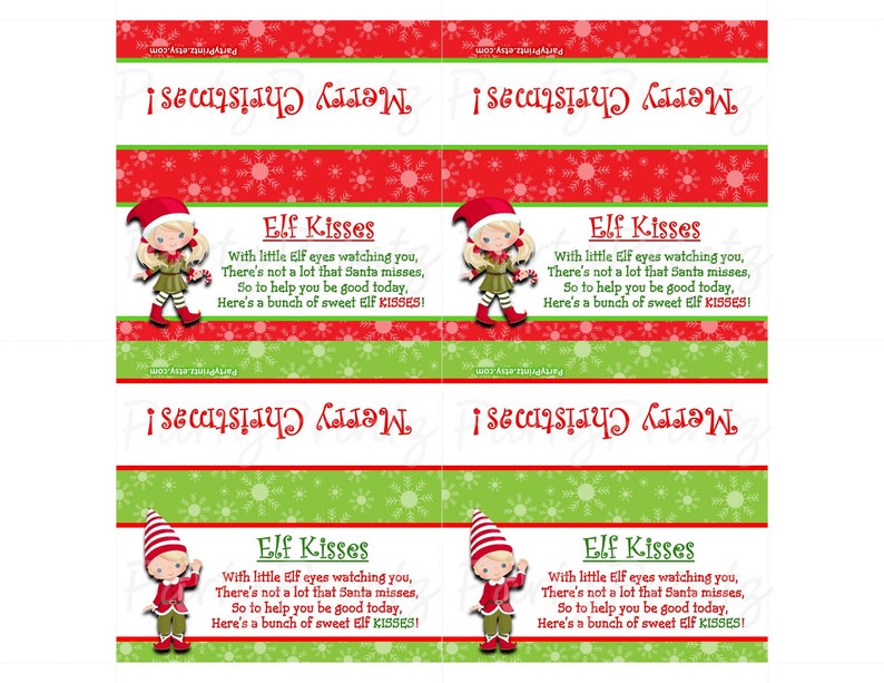 INSTANT DOWNLOAD Elf Kisses Printable Treat Bag Toppers Merry Christmas ...