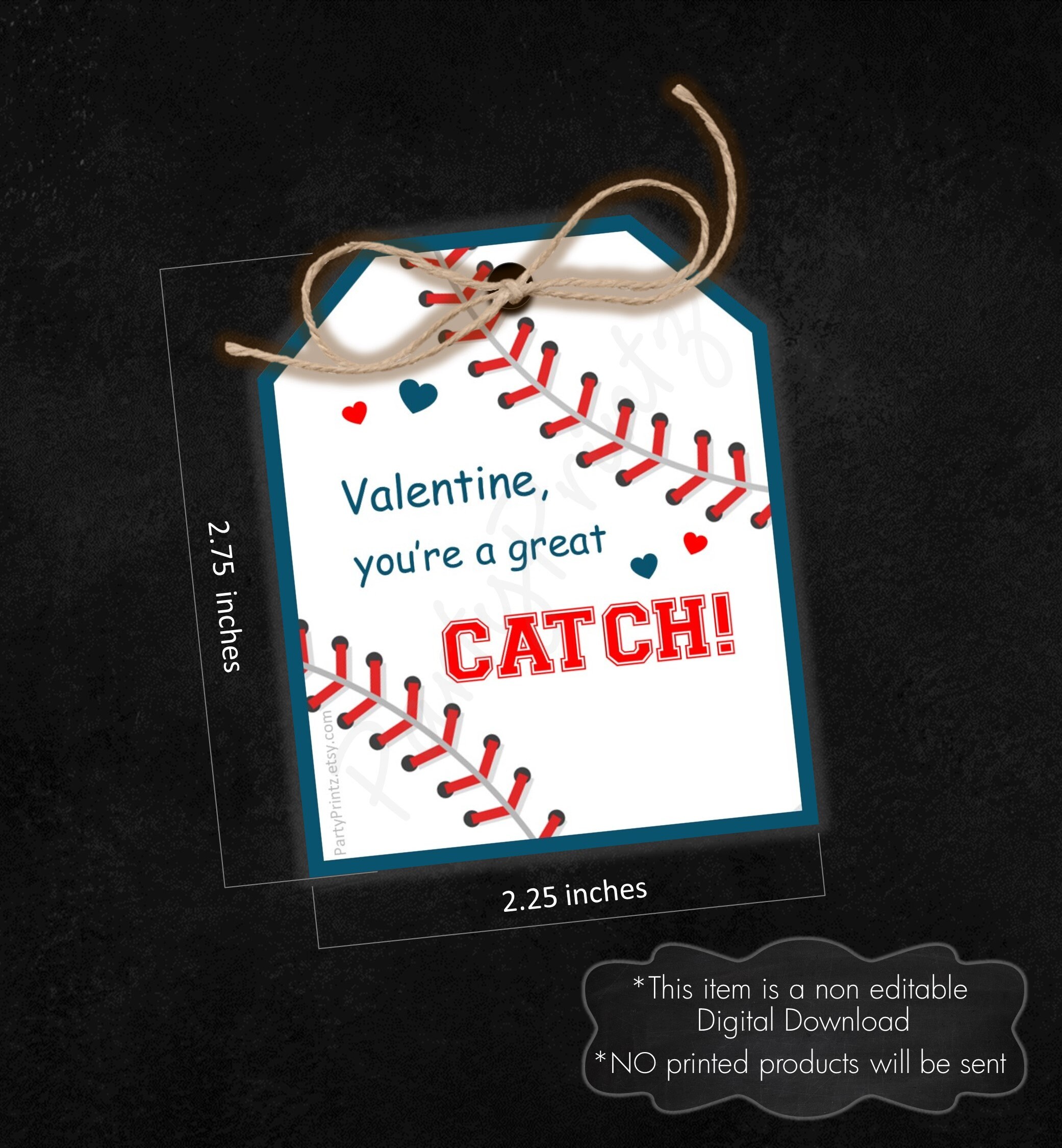 INSTANT DOWNLOAD Printable Tags Great Catch Baseball Valentine Pdf Jpg ...
