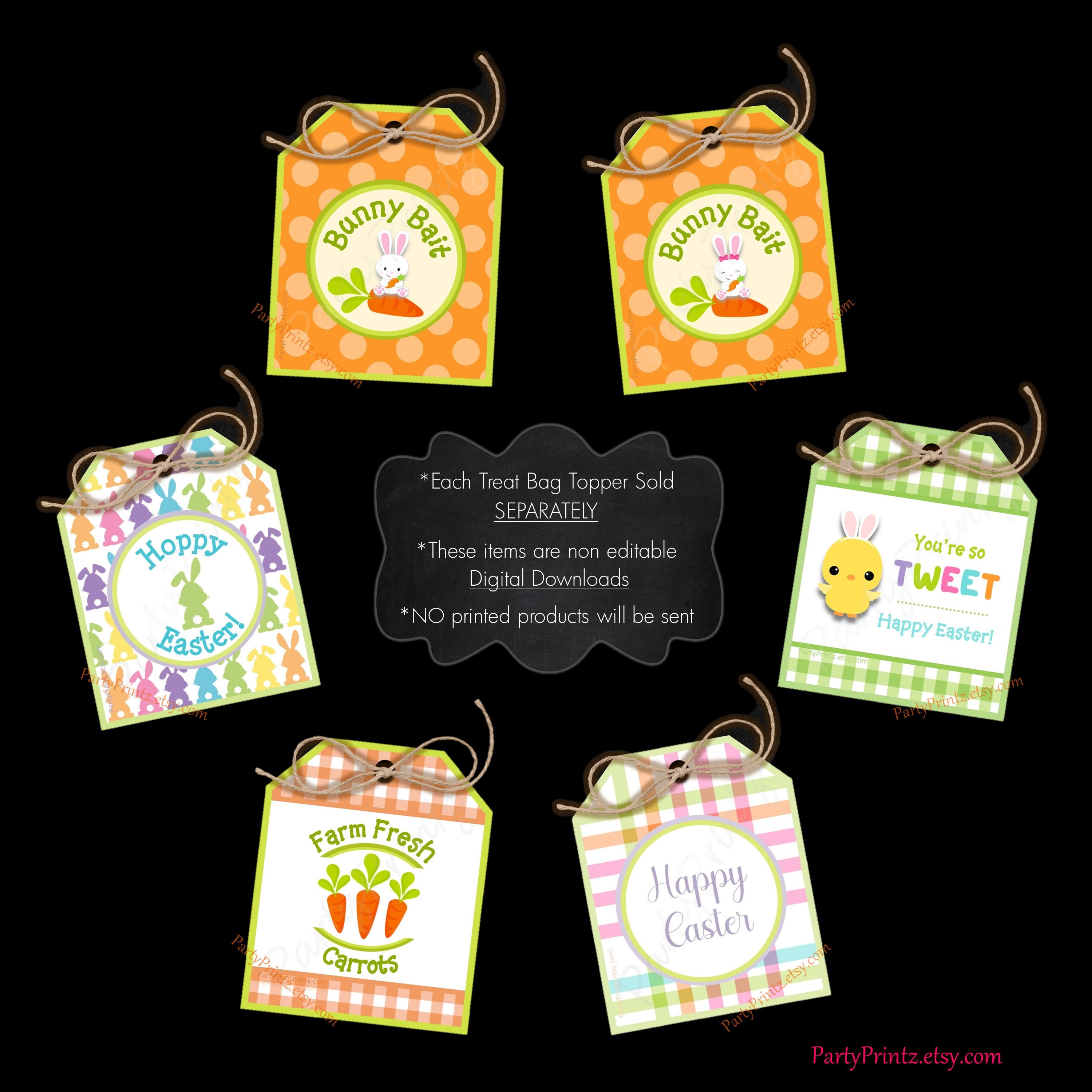 INSTANT DOWNLOAD - Printable Treat Bag Toppers - Bunny Kisses - Easter ...