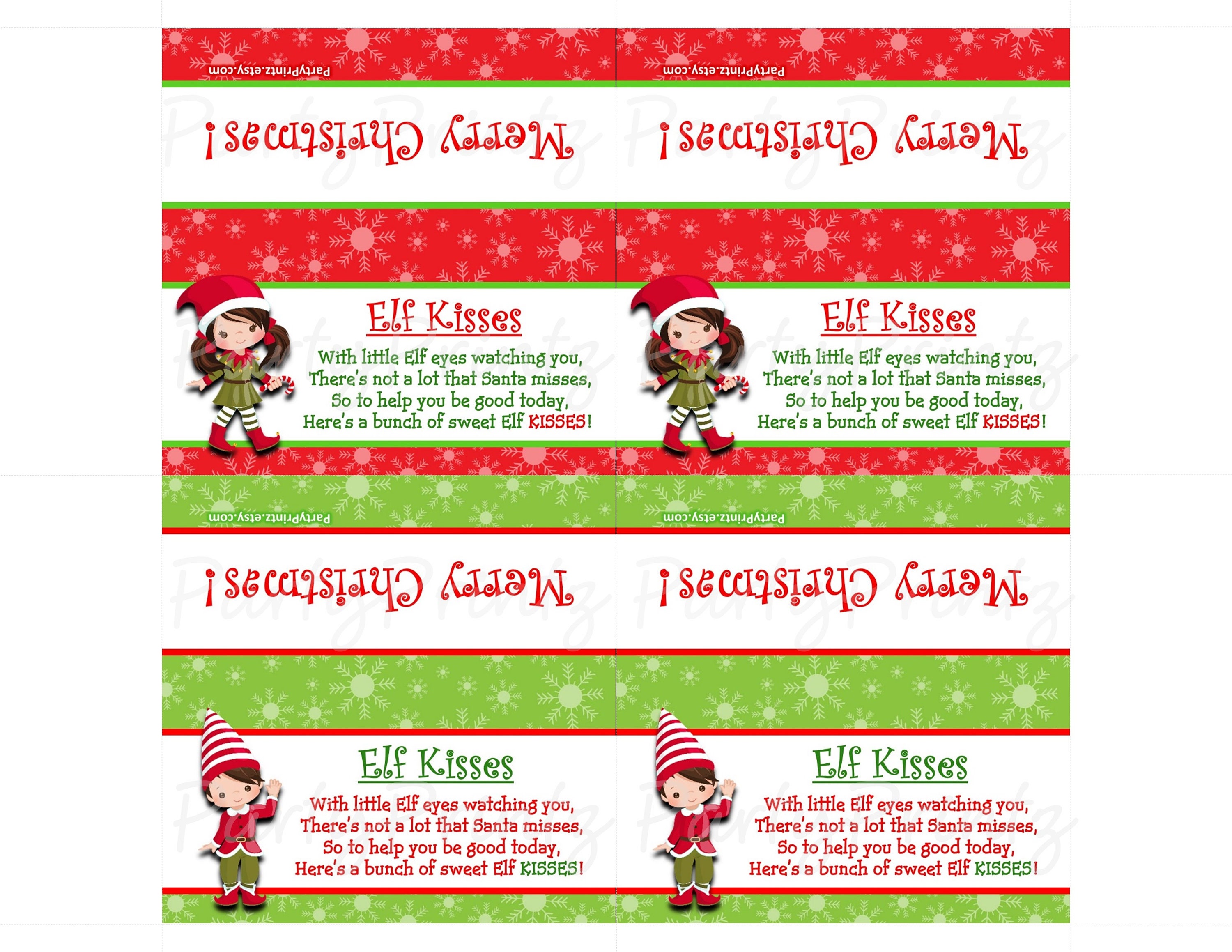 INSTANT DOWNLOAD - Elf Kisses - Printable Treat Bag Toppers - Merry ...