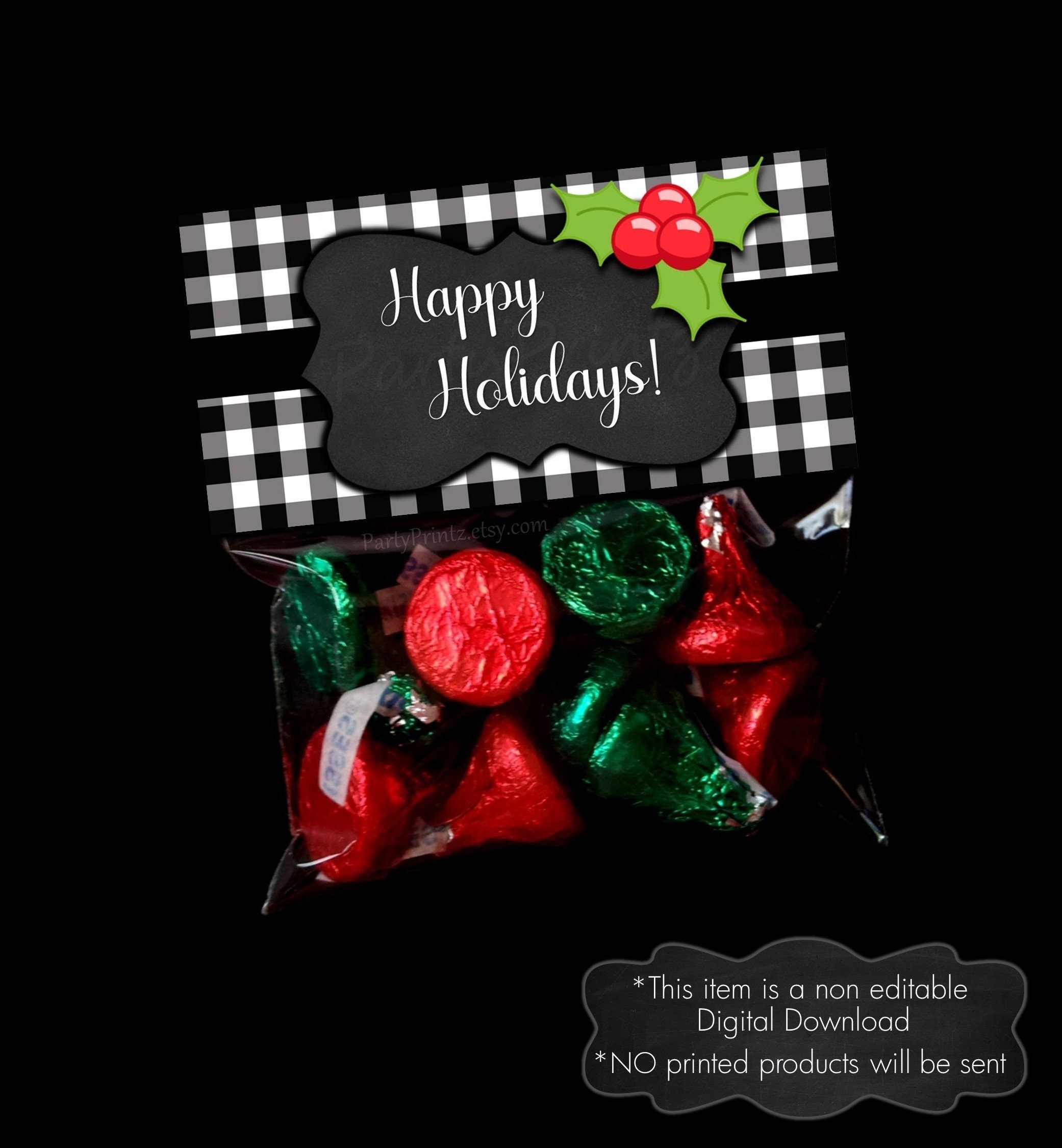 INSTANT DOWNLOAD - Happy Holidays - Black Plaid-chalkboard - Christmas ...