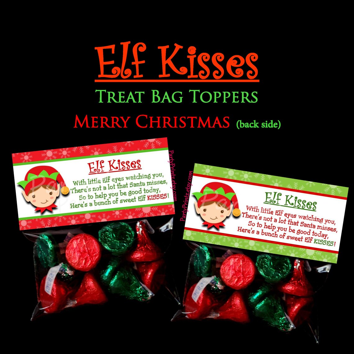 INSTANT DOWNLOAD - Elf Kisses - Treat Bag Toppers - Merry Christmas ...
