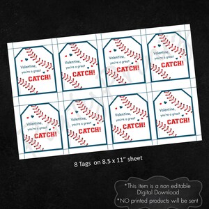 INSTANT DOWNLOAD Printable Tags Great Catch Baseball Valentine Pdf Jpg ...