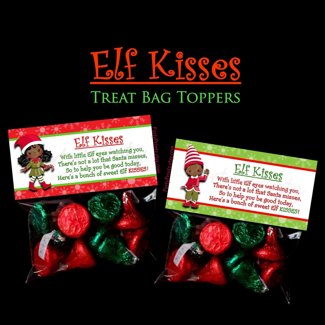 INSTANT DOWNLOAD Elf Kisses Printable Treat Bag Toppers Merry Christmas ...