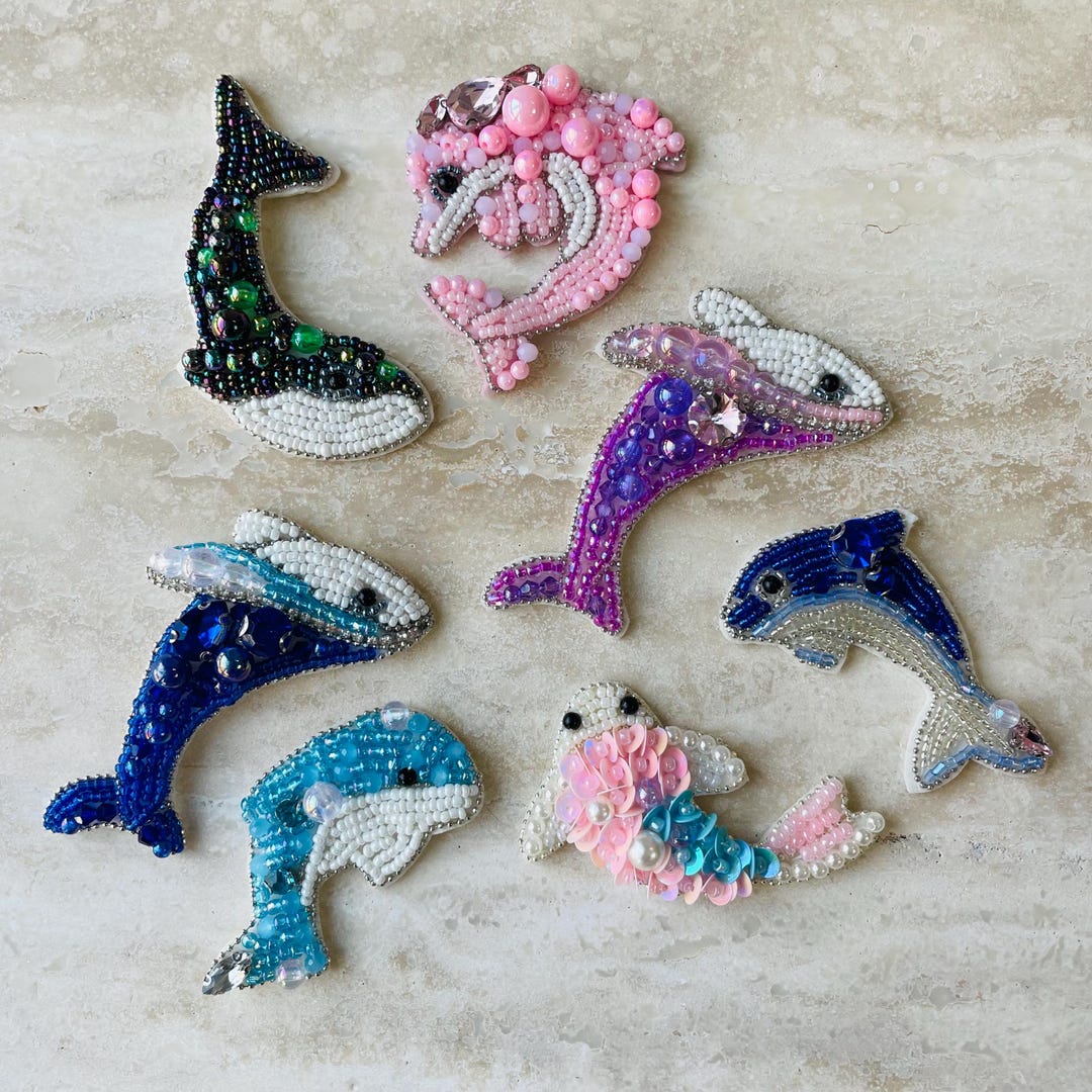 Hand-beaded Dolphin Patch - Mini Ocean-inspired Embroidered Applique ...