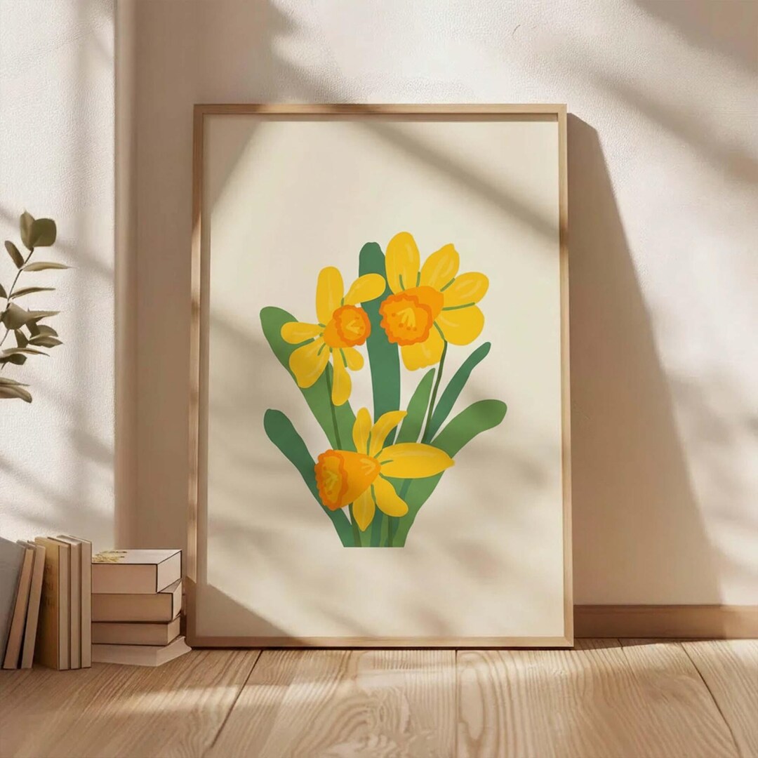 Yellow Daffodil Art Print - Minimalist Floral Illustration - Digital ...