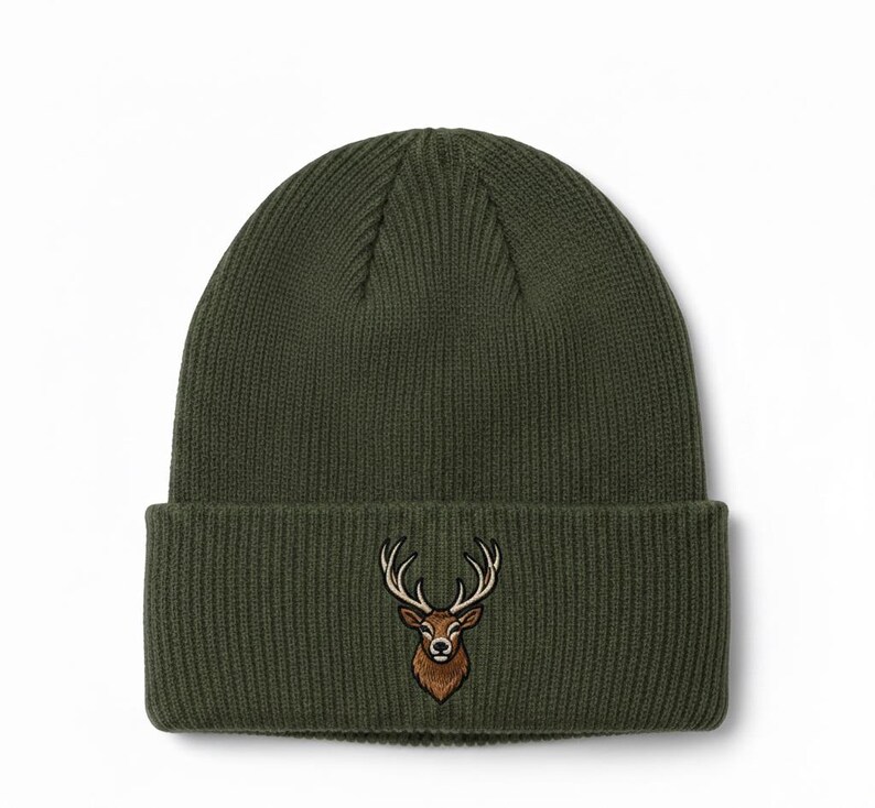 Custom Embroidered Deer Beanie Minimal Woodland Animal Illustration ...