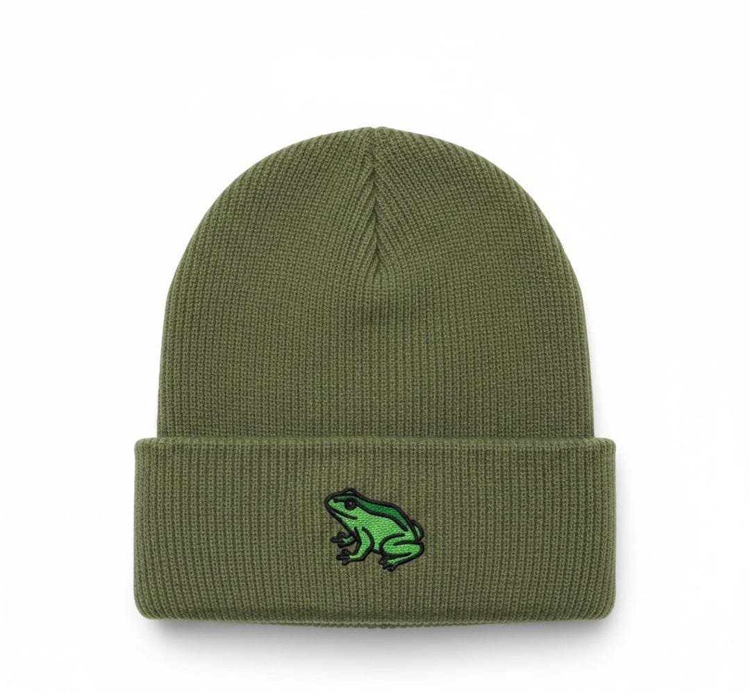 Custom Embroidered Frog Beanie Minimal Cute Animal Illustration Cozy ...