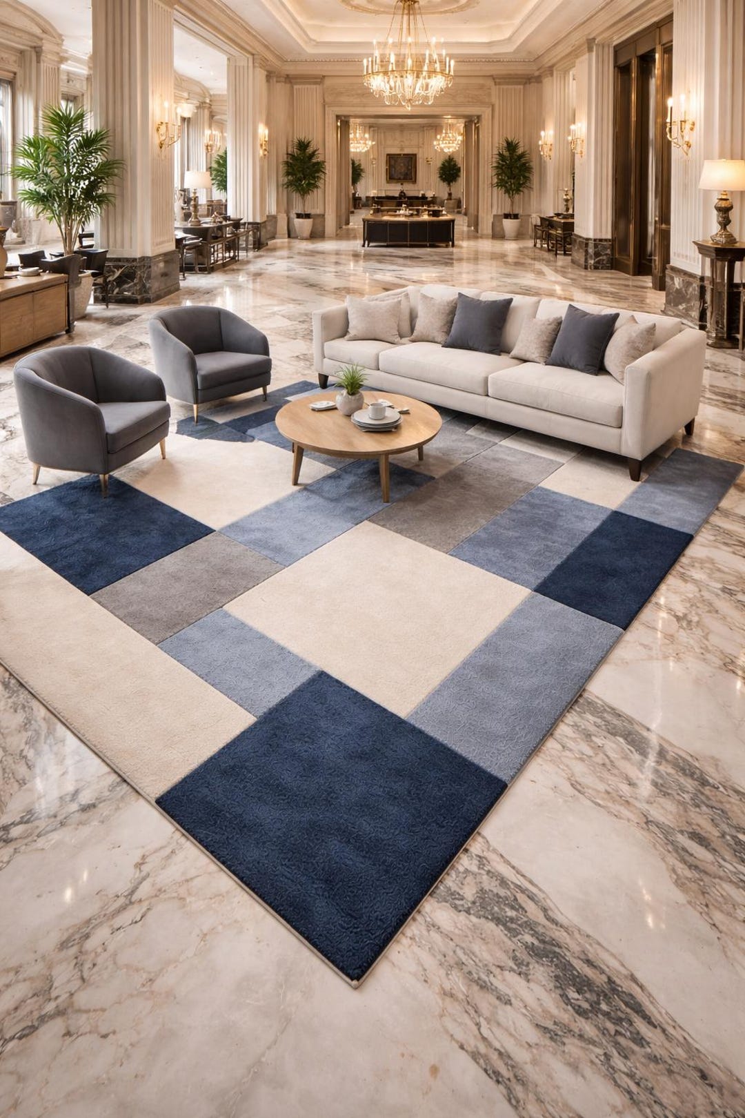Navy & Grey Color Block Rug, Modern Geometric Patchwork Area Rug - Etsy