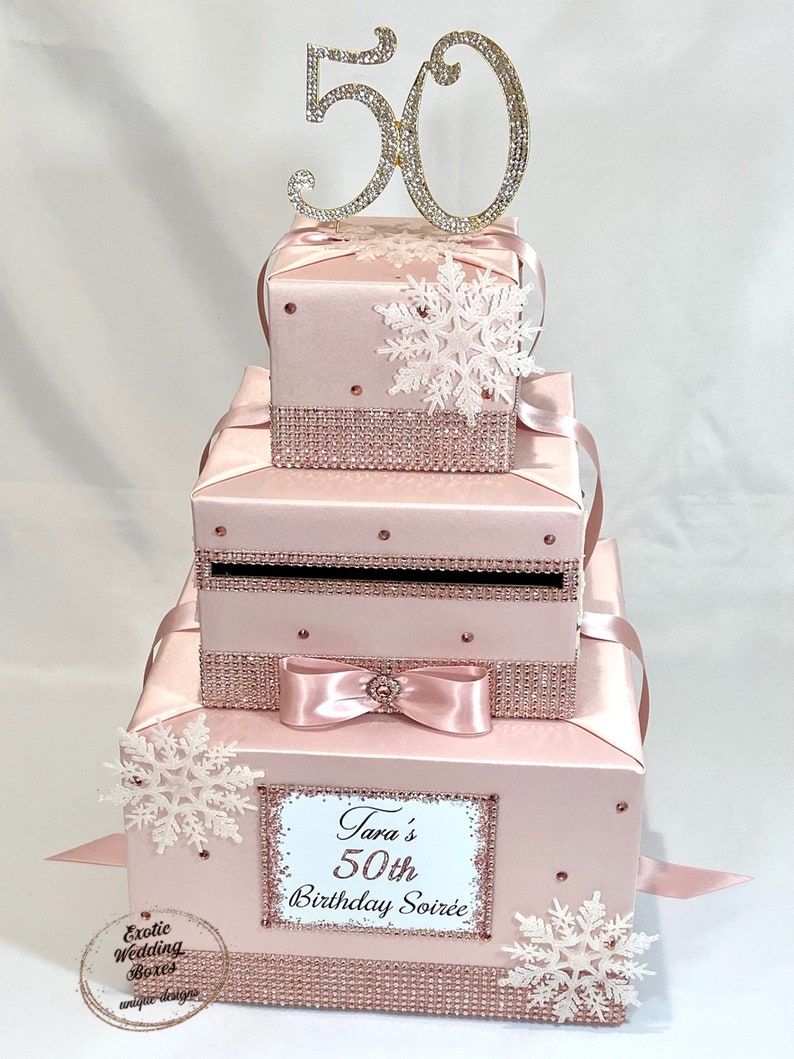 Winter/snowflake Themed Card Box, Blush Pink and Rose Gold Winter ...