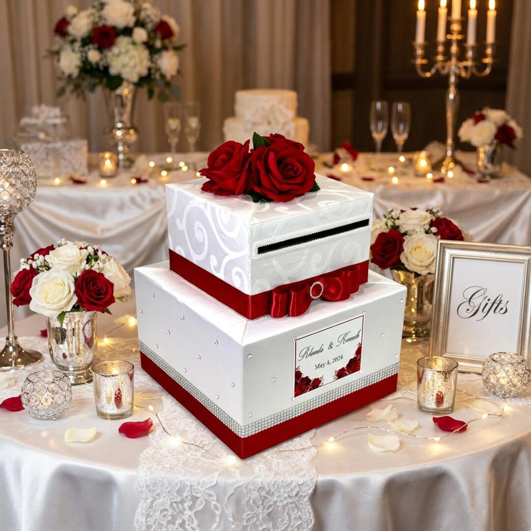 White and Red Card Box and Guest Book Set - Etsy
