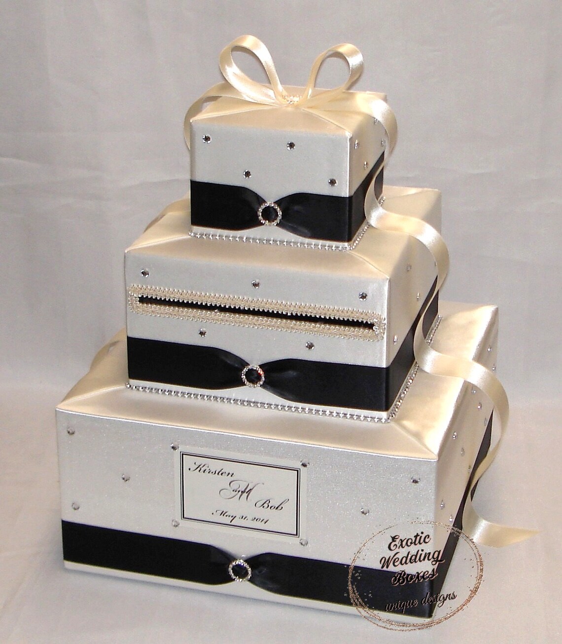 Elegant Custom Made Wedding Card Box IVORY-BLACK Design Can | Etsy