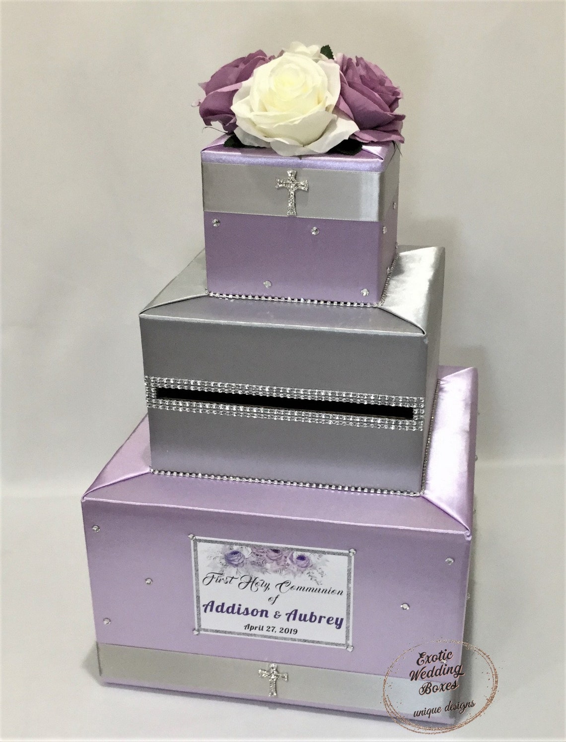 Holy First Communion Card Box/card Holder lavender and Silver - Etsy