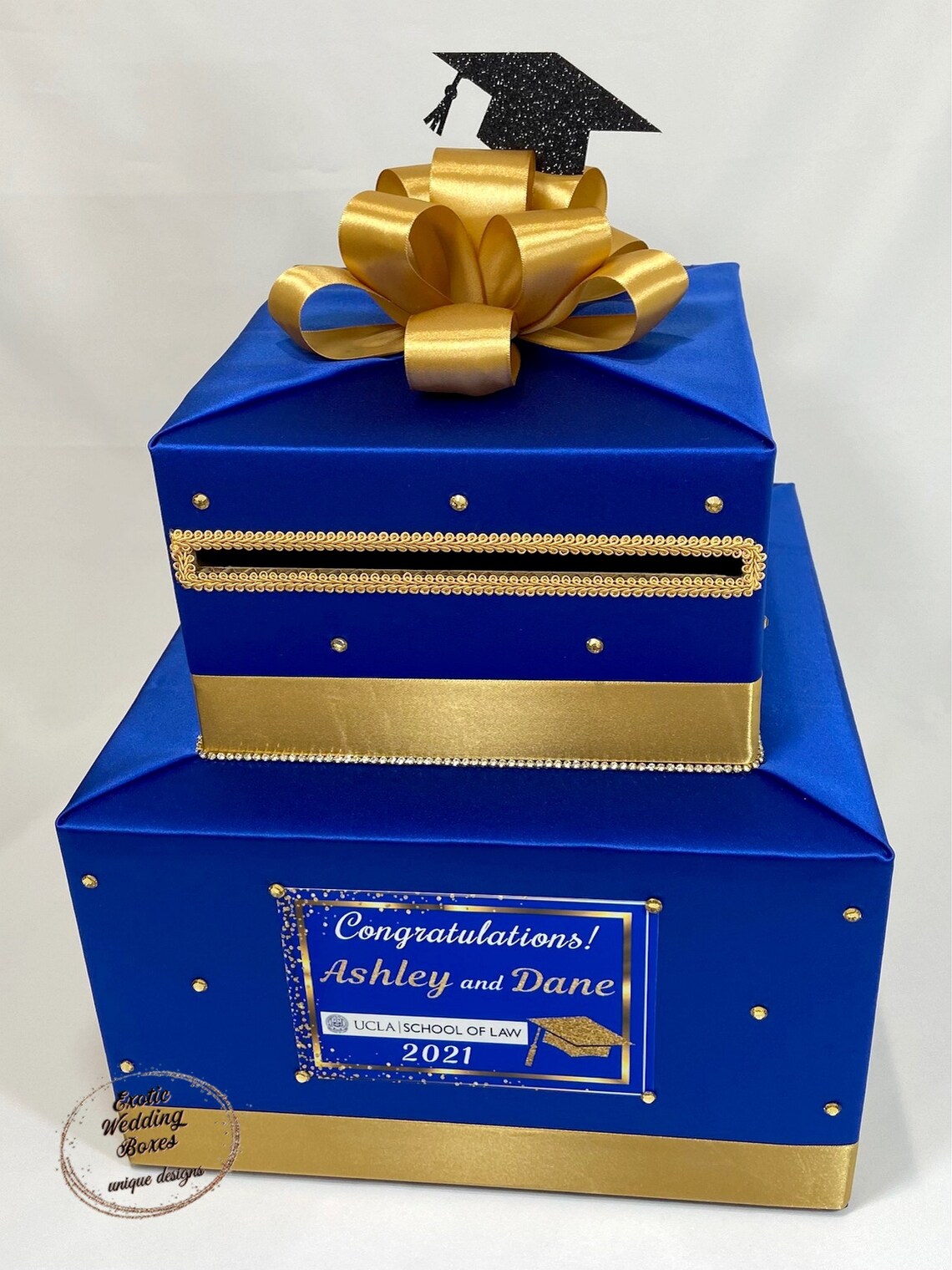 Graduation Card Box in Royal Blue and Gold Graduation Card - Etsy