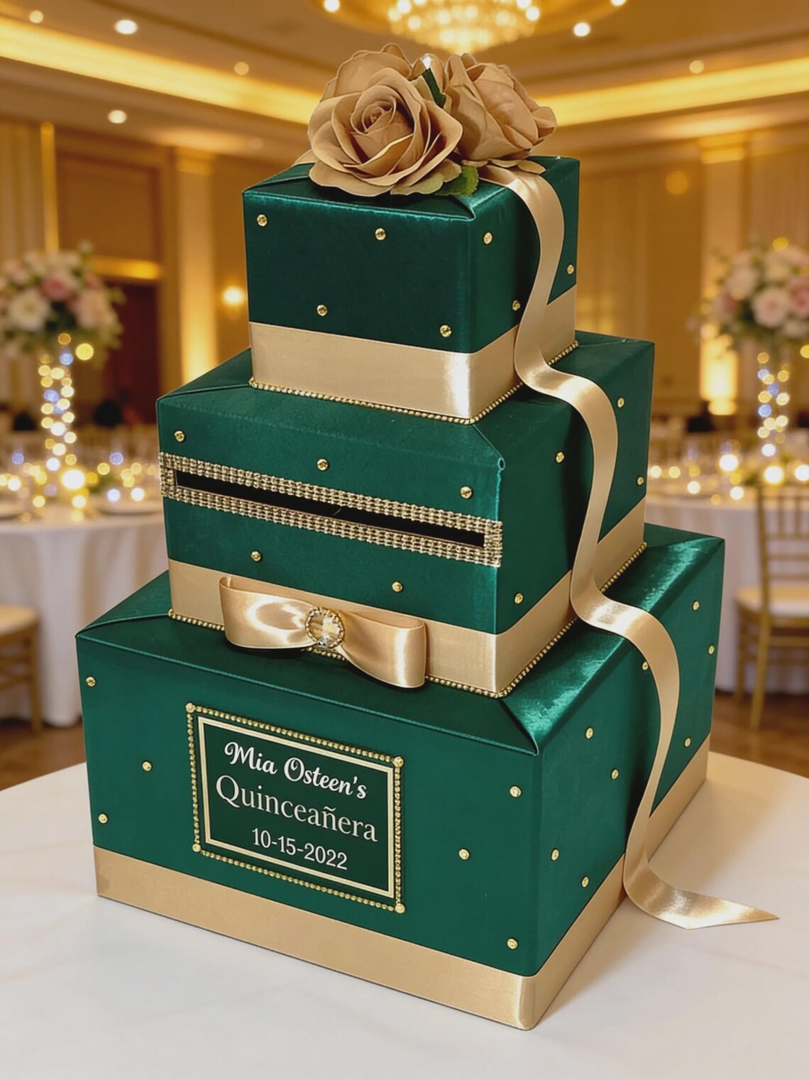 Emerald Green & Champagne Gold Card Box | Wedding, Anniversary ...