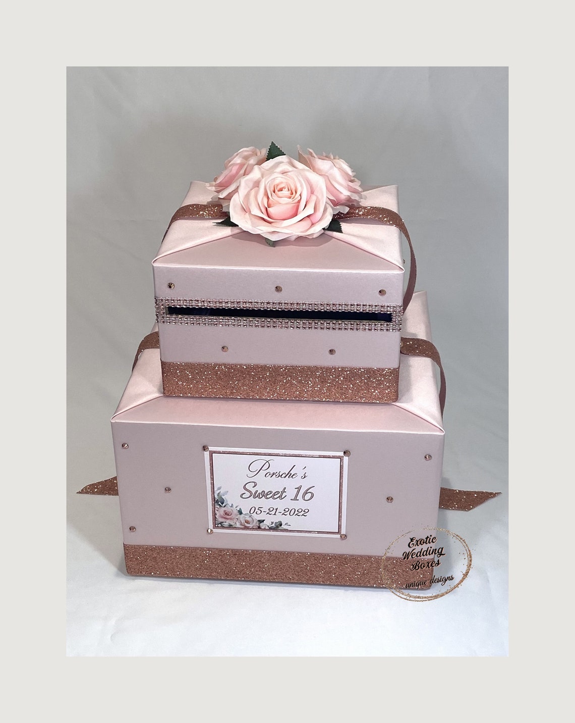 Blush Pink and Rose Gold Card Box for Sweet 16 Quinceanera - Etsy