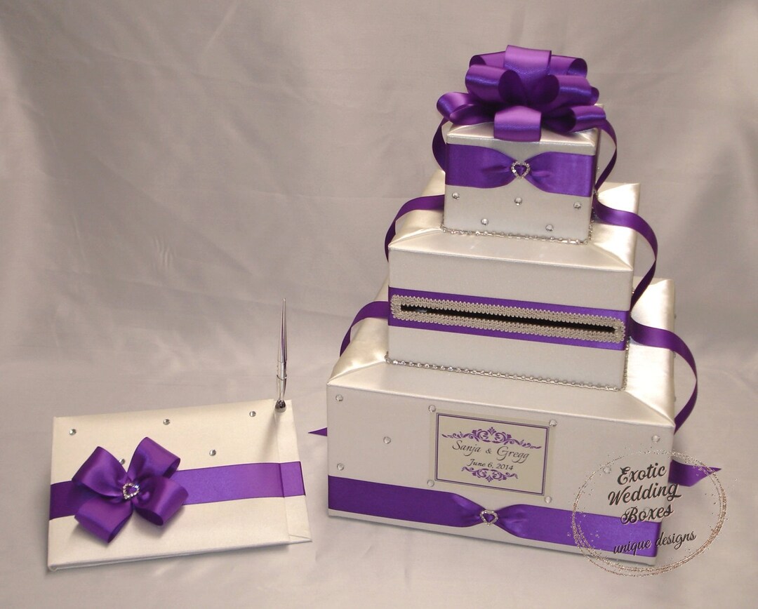 Ivory and Royal Purple Wedding Card Box and Matching Guest - Etsy