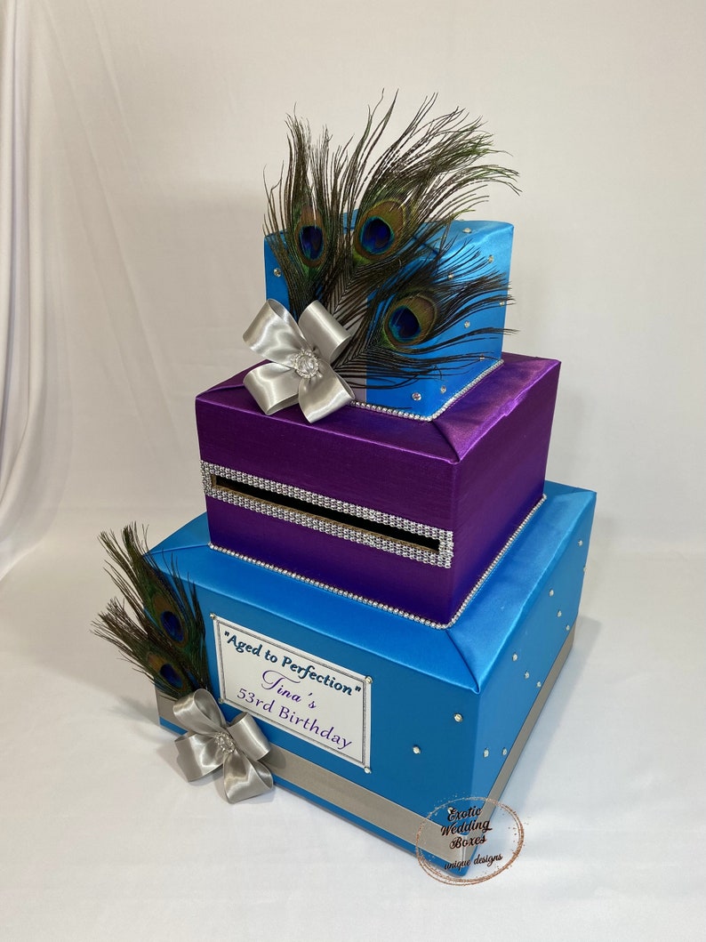 Peacock Themed Card Box With Rhinestones and Peacock Feathers | Etsy