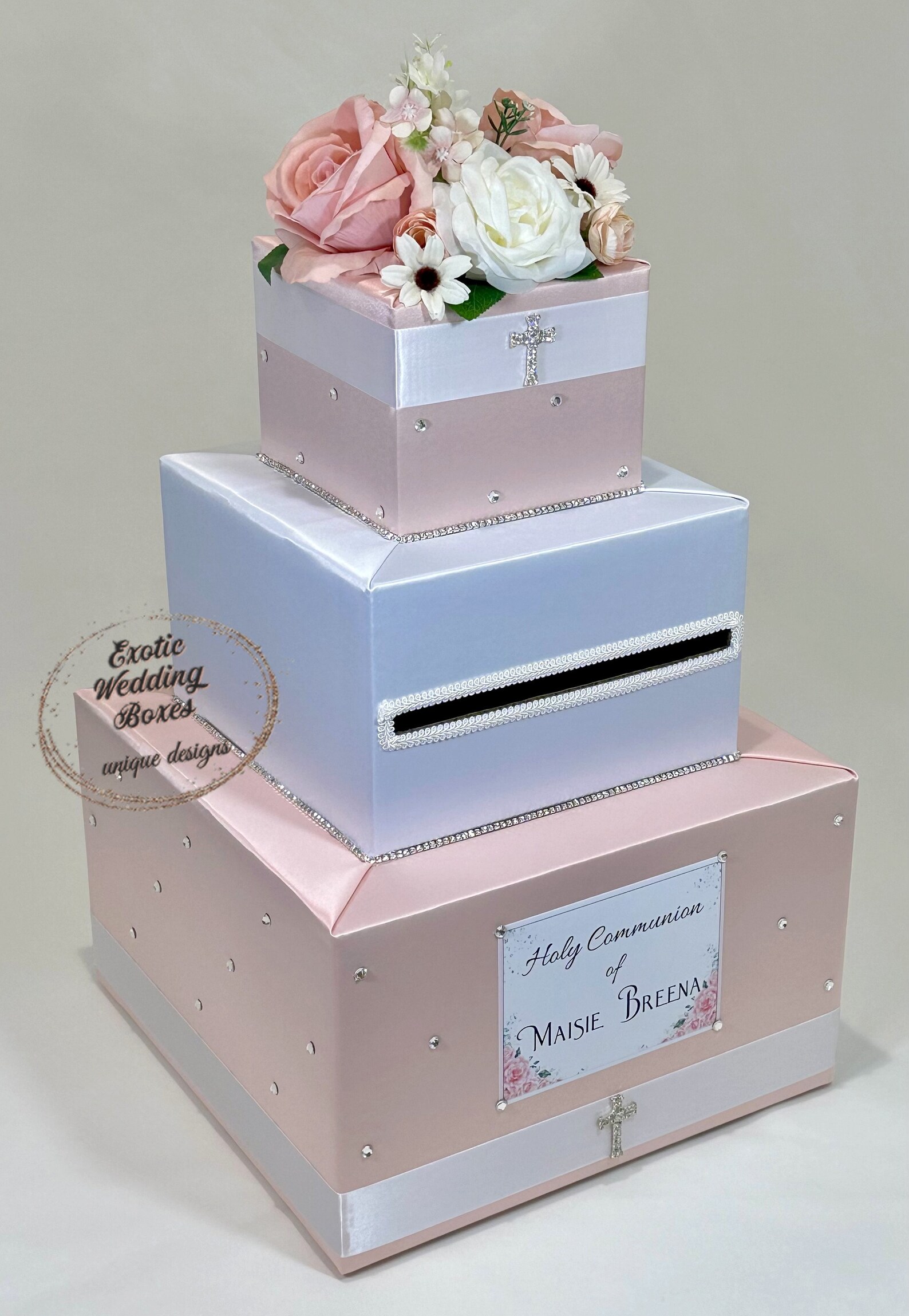Holy Communion/ Baptism/ Christening Card Box -blush Pink and White - Etsy
