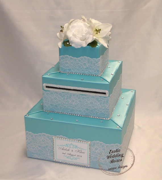 Aqua And Cobalt Blue Wedding Card Box Dusty Blue Card Box Etsy UK