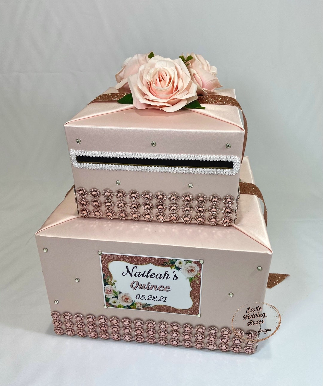 Blush Pink and Rose Gold Card Box and Matching Guest Book for - Etsy