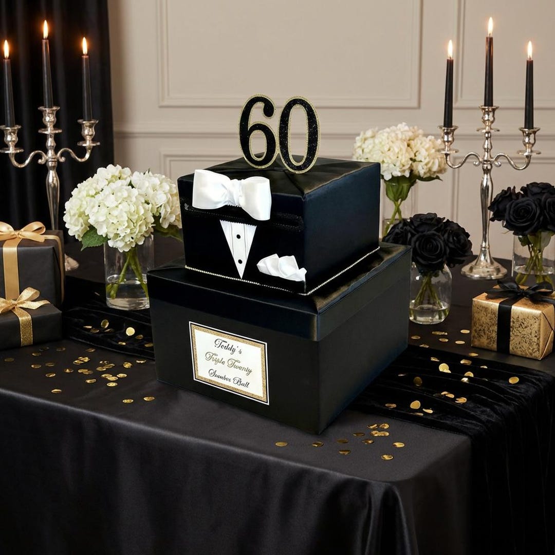 Gentleman Birthday Card Holder Box – Elegant Tuxedo Theme Party Decor ...