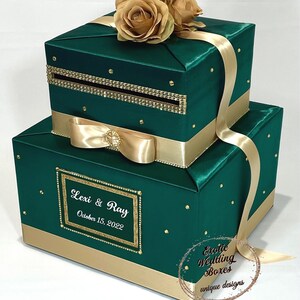 Emerald Green Wedding Card Box, Champagne Gold Roses & Rhinestones - Etsy
