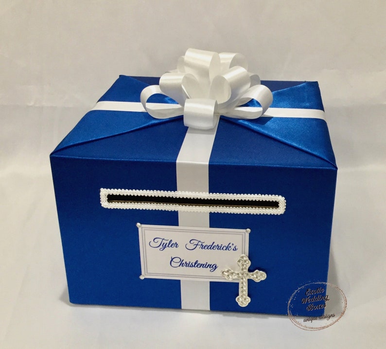 Royal Blue and White Card Box for Christening Baptism | Etsy