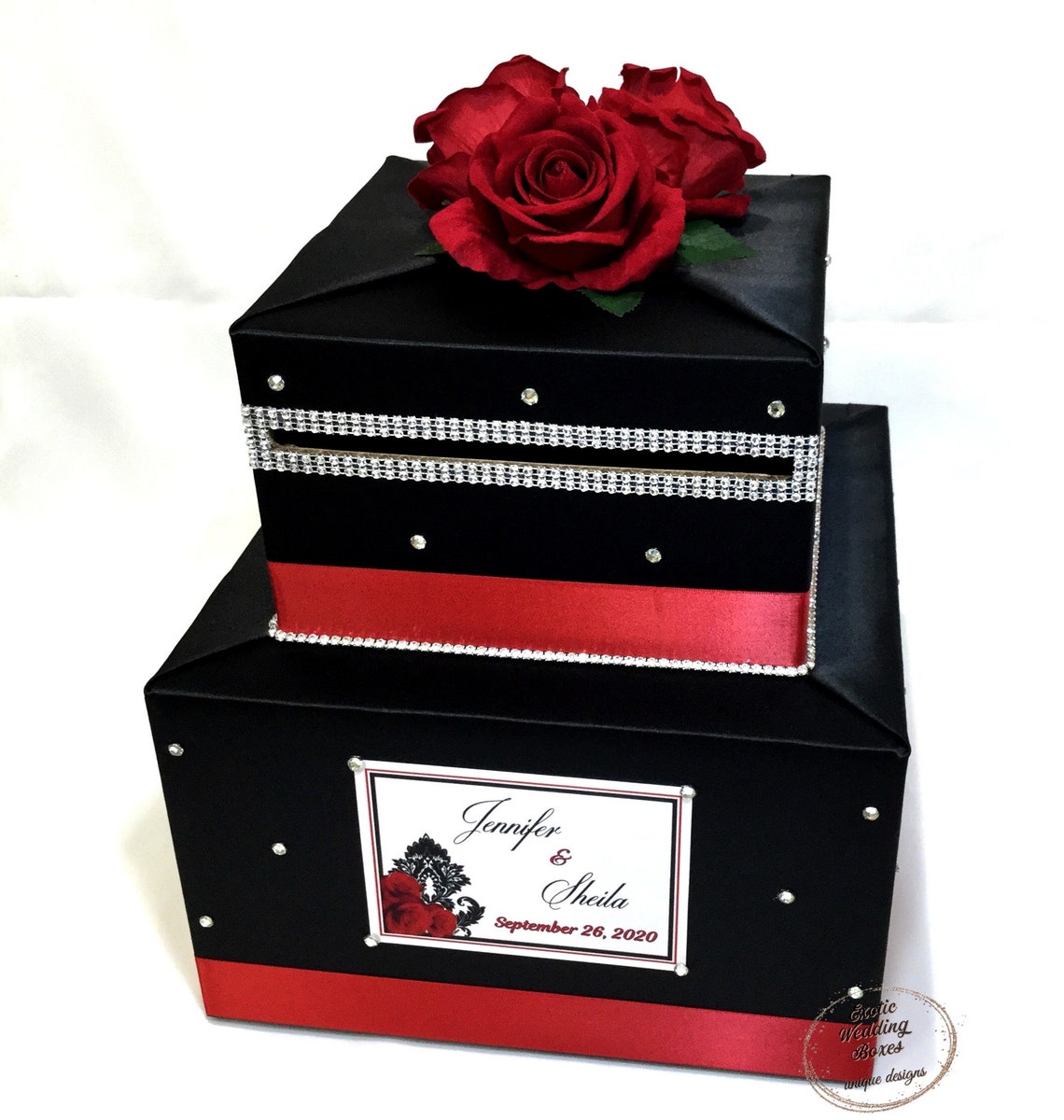 Black and Red Card Box Red Roses Rhinestone Accents - Etsy