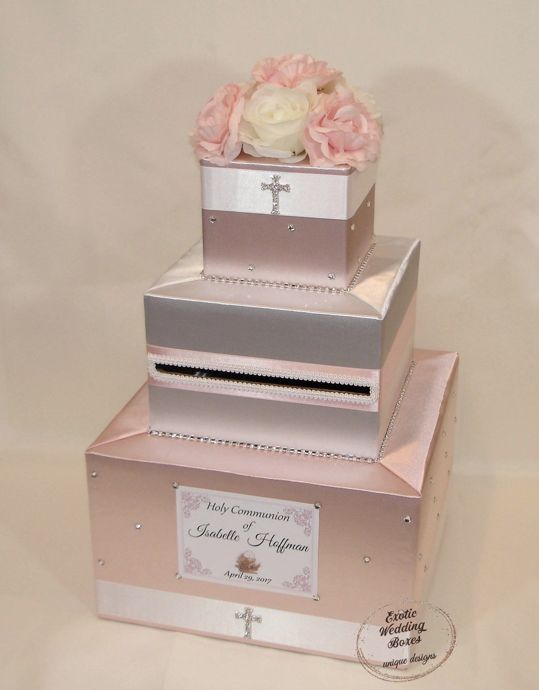 Holy Communion/ Baptism/ Christening Card Box blush Pink and White - Etsy